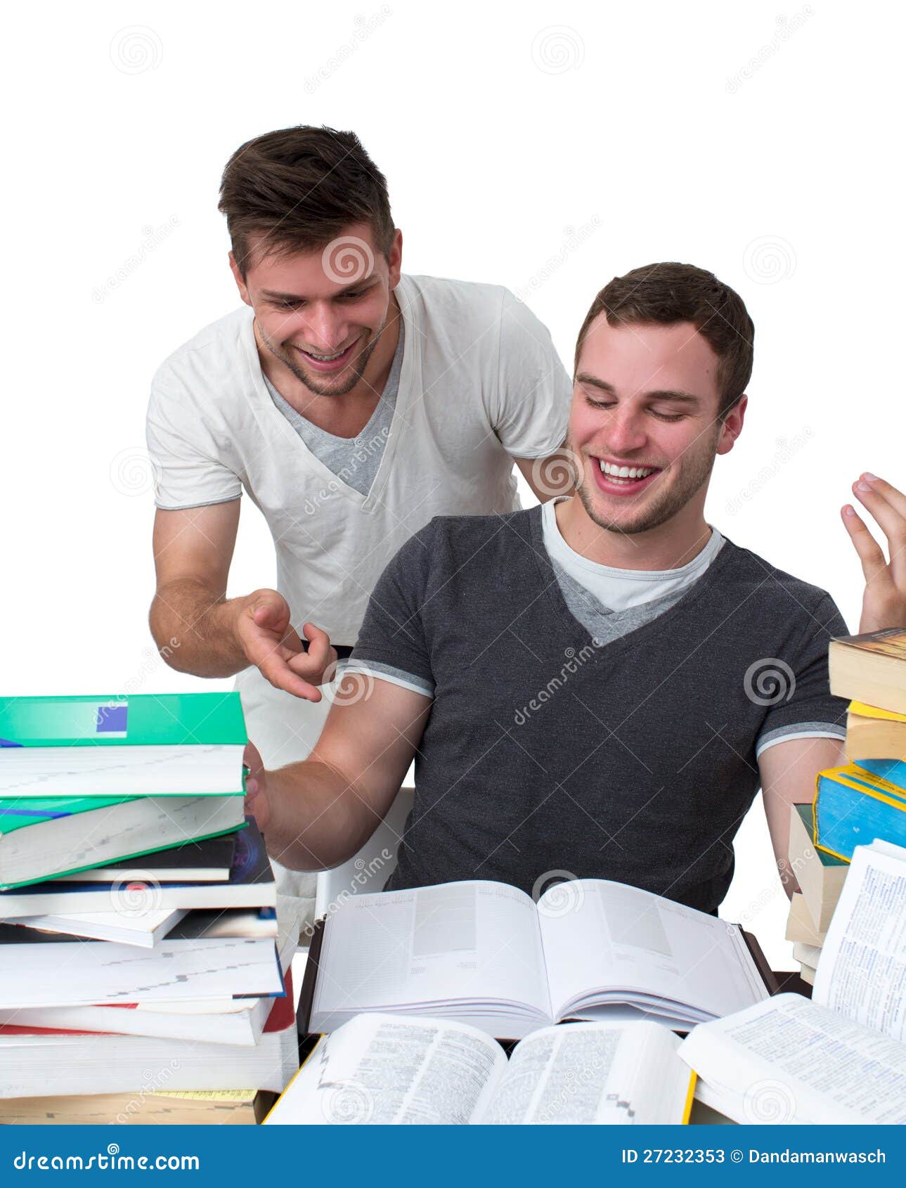 Two Young Men Studying Together Stock Image - Image of adult, book ...