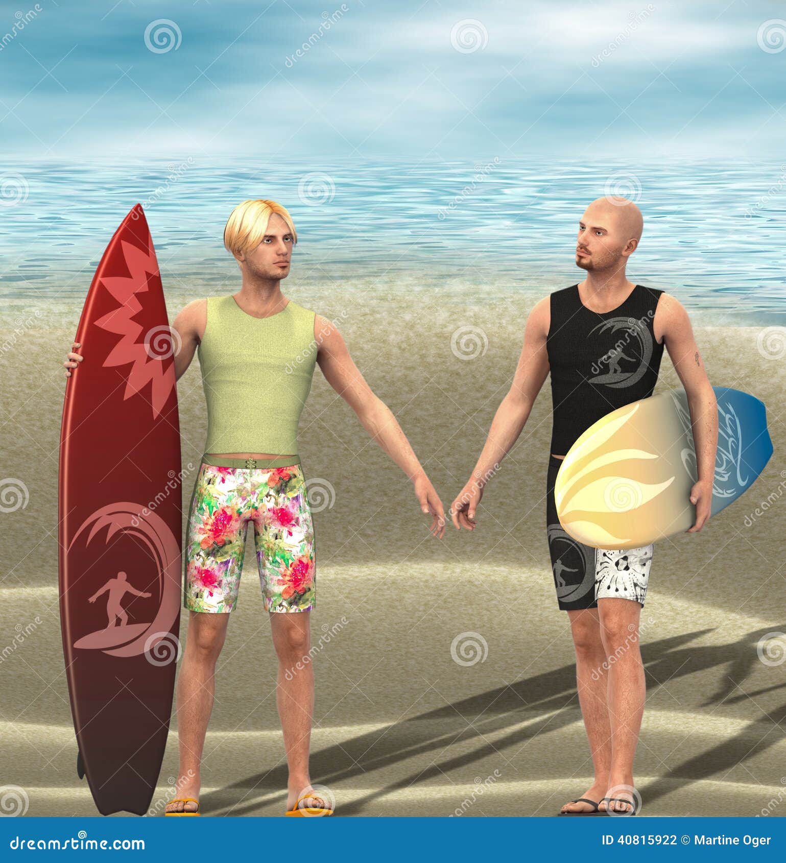 Two Young Men with Surf Board. Stock Illustration - Illustration of ...