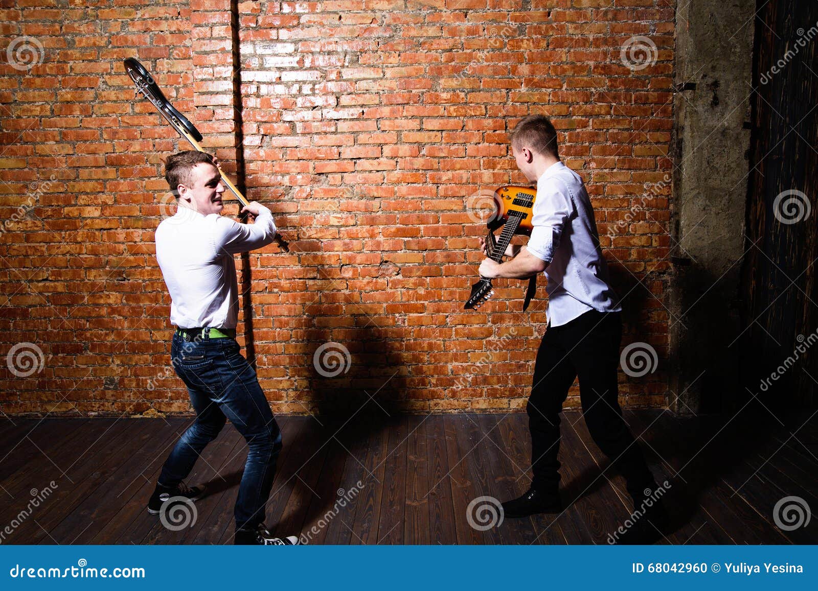 Two Young Musicians Having Fun with Guitar Stock Photo - Image of ...