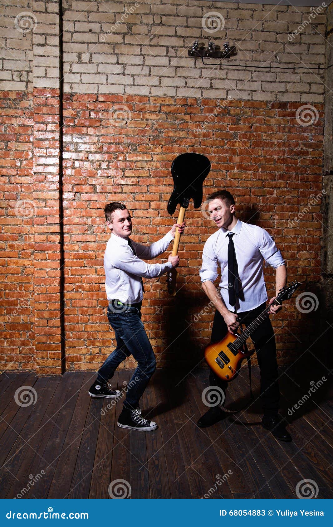 Two Young Musicians Having Fun with Guitar Stock Image - Image of ...