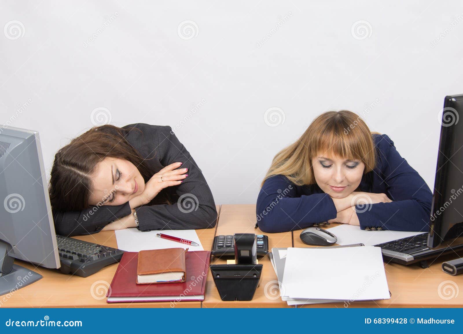 Two Young Office Worker Sleeping on Desk for Computers Stock Photo ...