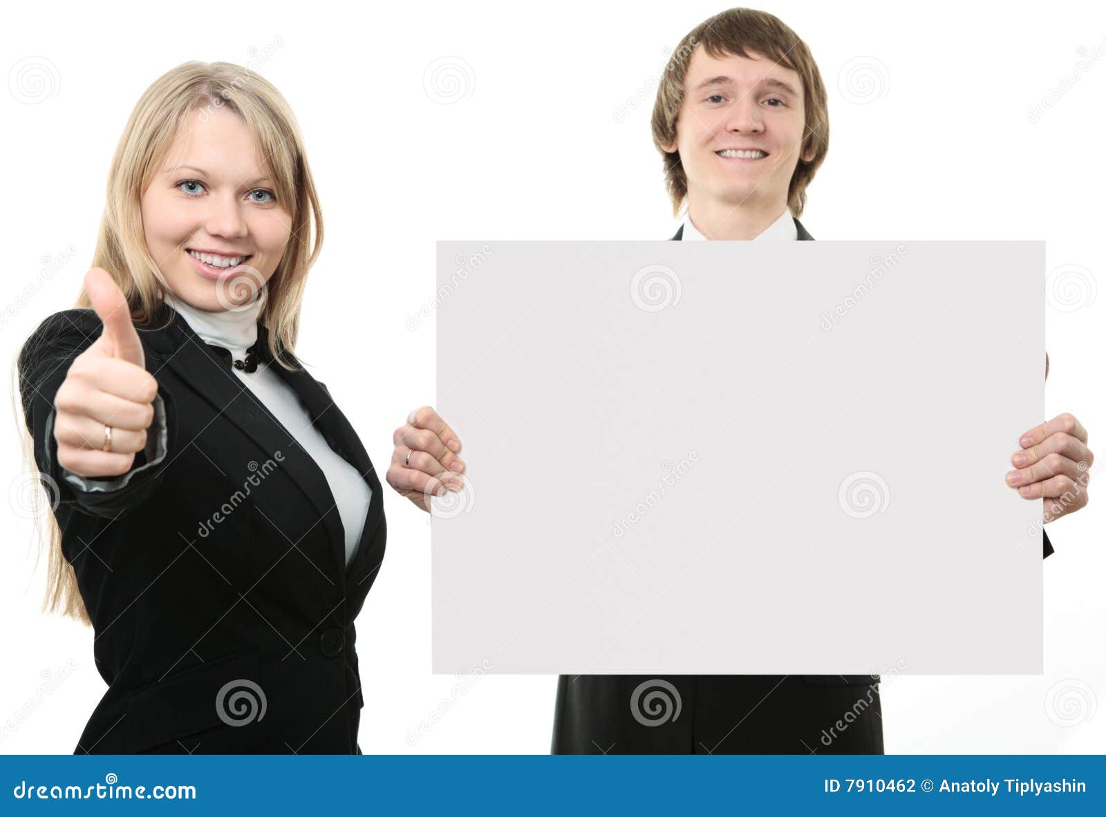 Two Young People Holding a White Sign Stock Photo - Image of looking ...