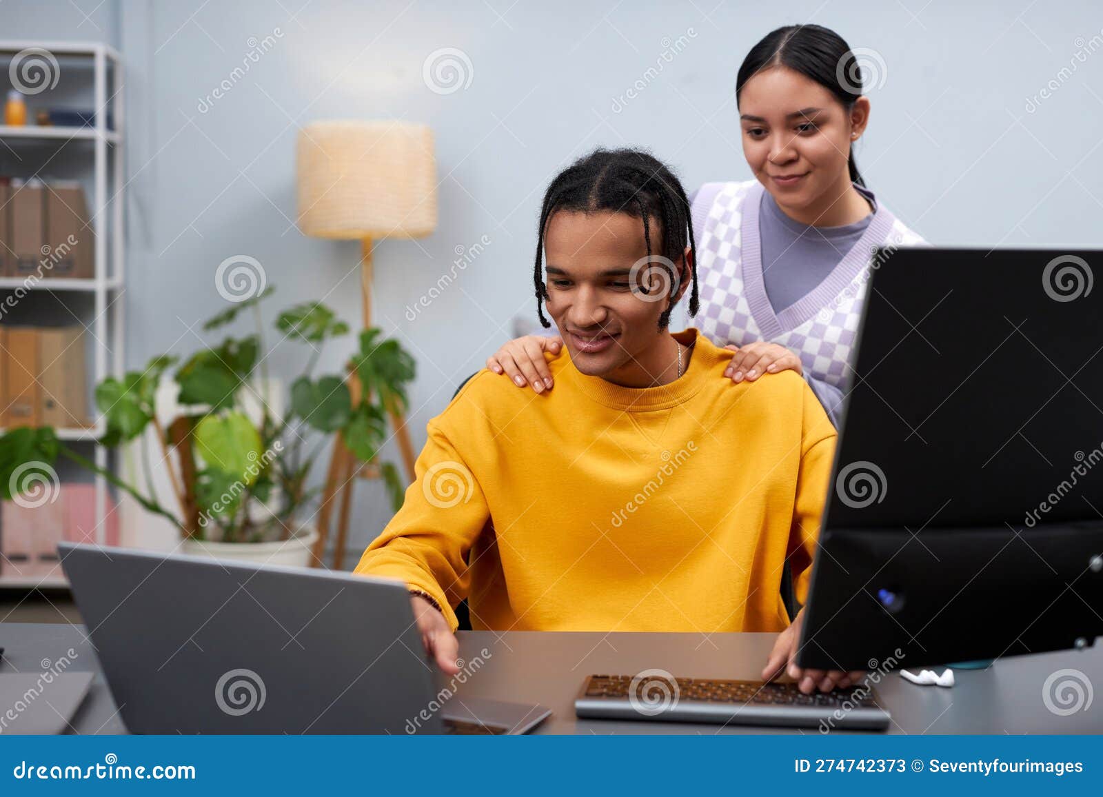 Two Young People Reviewing Code Together Using Compiter Stock Image ...