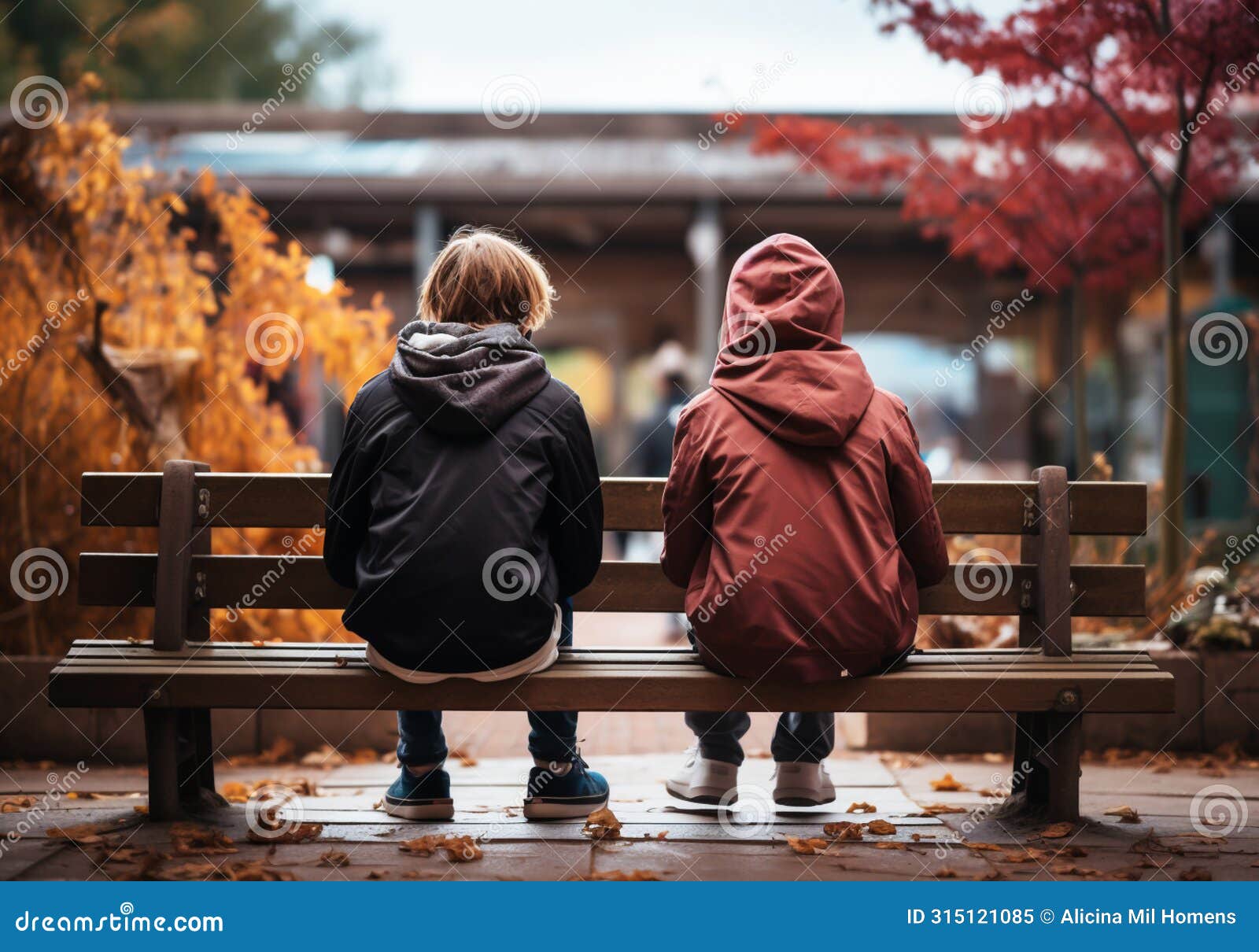 Two Young People Talking on a Bench at School Stock Illustration ...