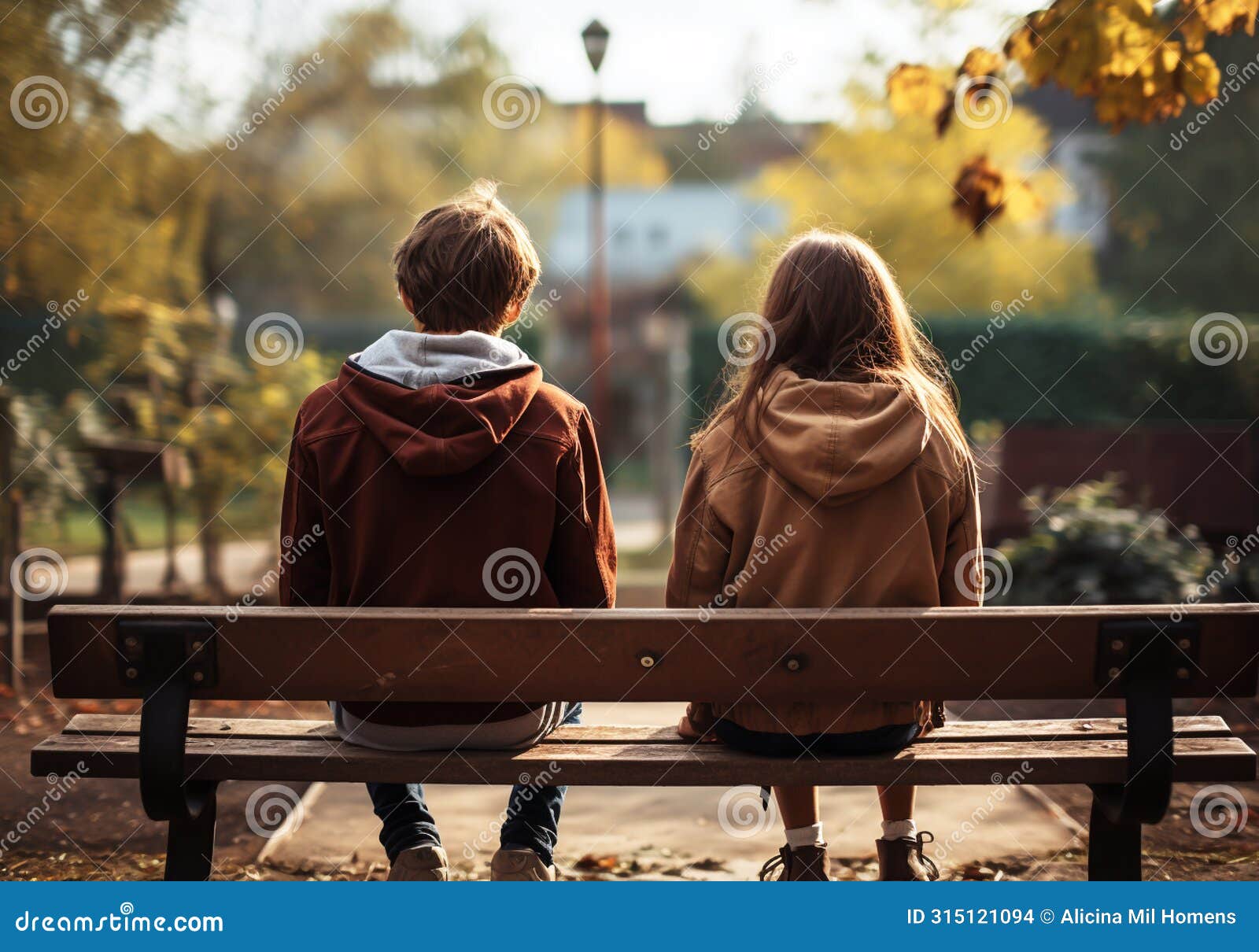 Two Young People Talking on a Bench at School Stock Illustration ...