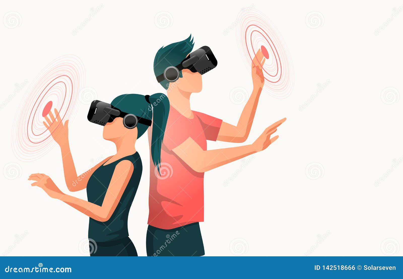 Two Young People Using Virtual Reality Headsets Stock Vector ...