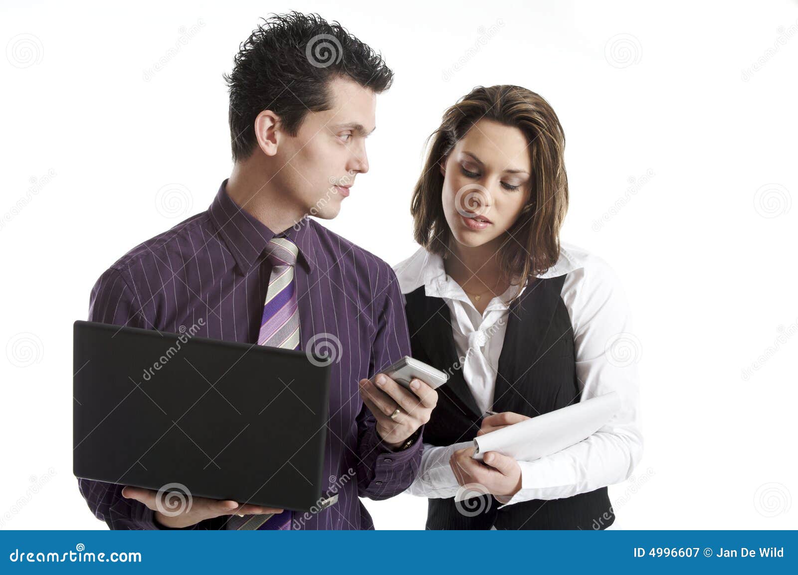 Two young people at work stock image. Image of isolated - 4996607