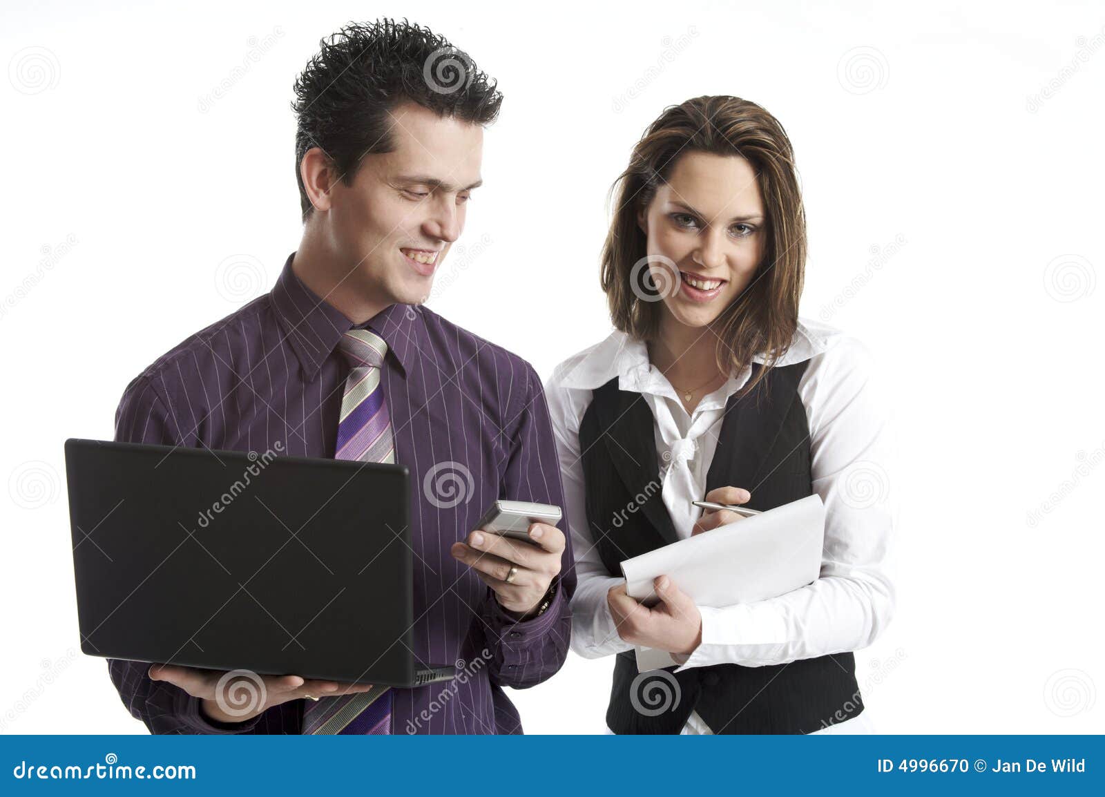 Two young people at work stock photo. Image of face, isolated - 4996670