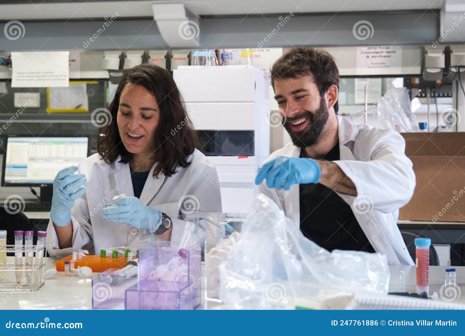 Two Young PhD Students Working in a Real Laboratory. Stock Photo ...
