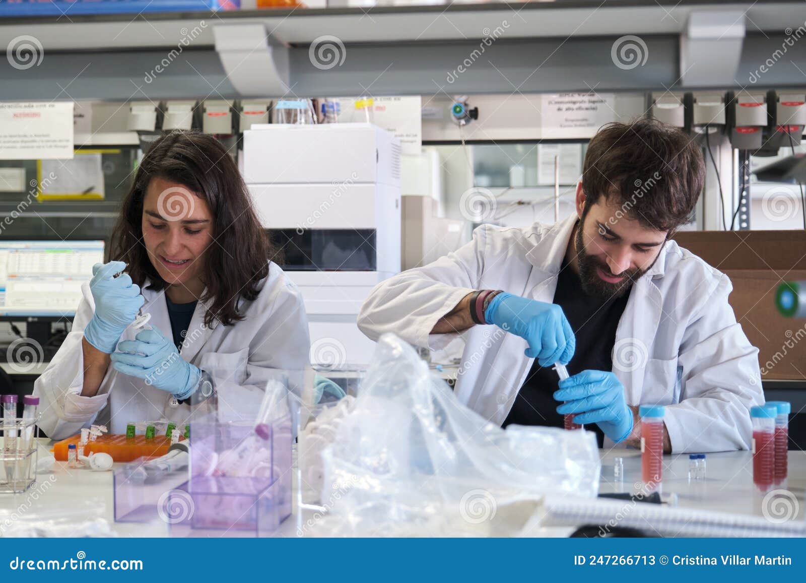 Two Young PhD Students Working in a Real Laboratory. Stock Image ...