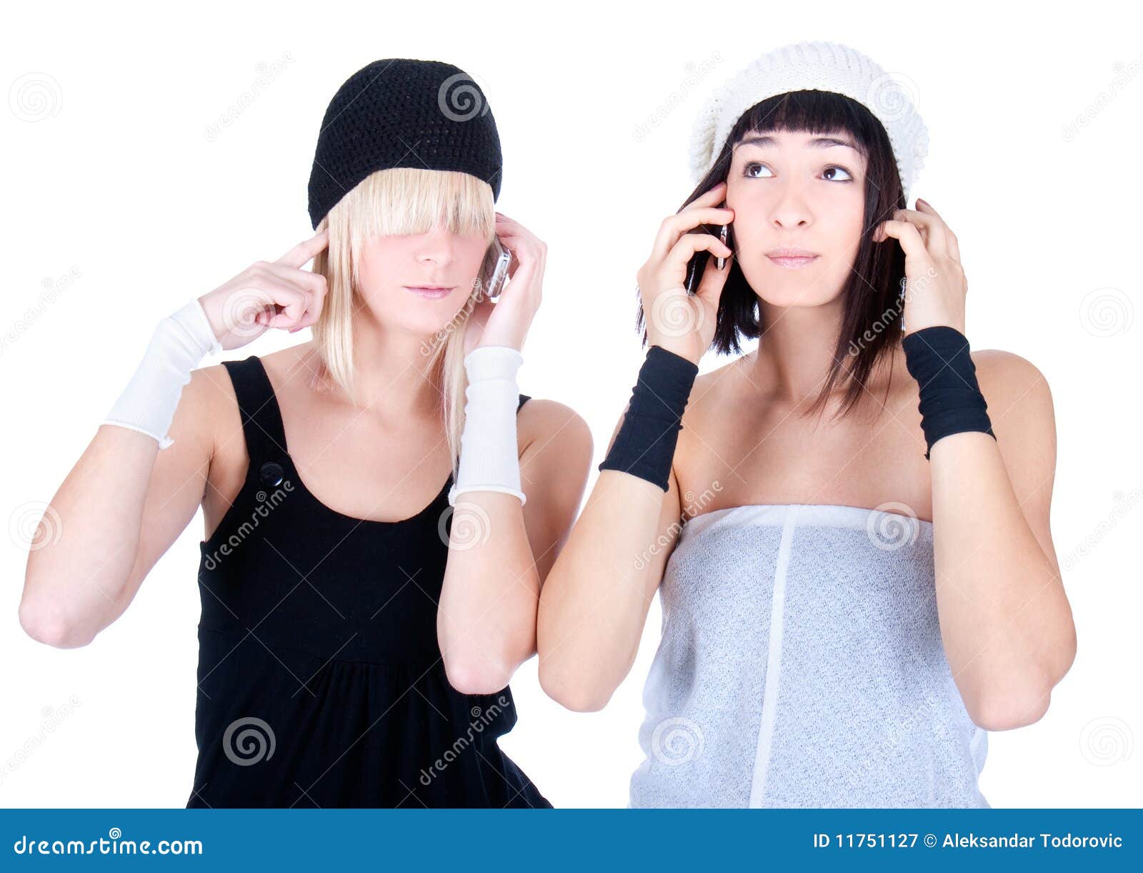 Two Young Pretty Women Make A Calls Stock Image - Image of affection ...