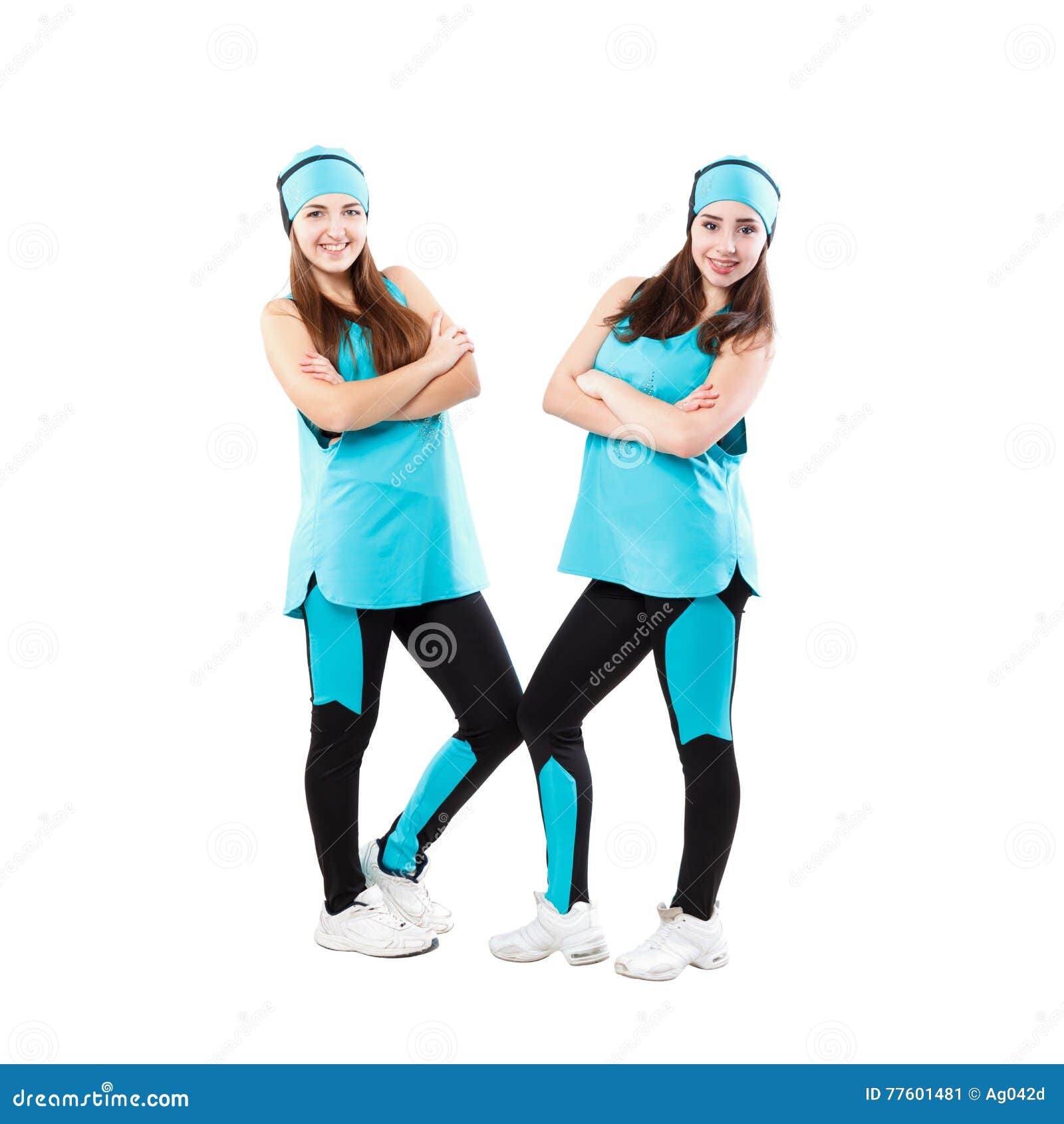 Two Professional Cheerleaders Posing At Studio. Side Split And Vertical ...