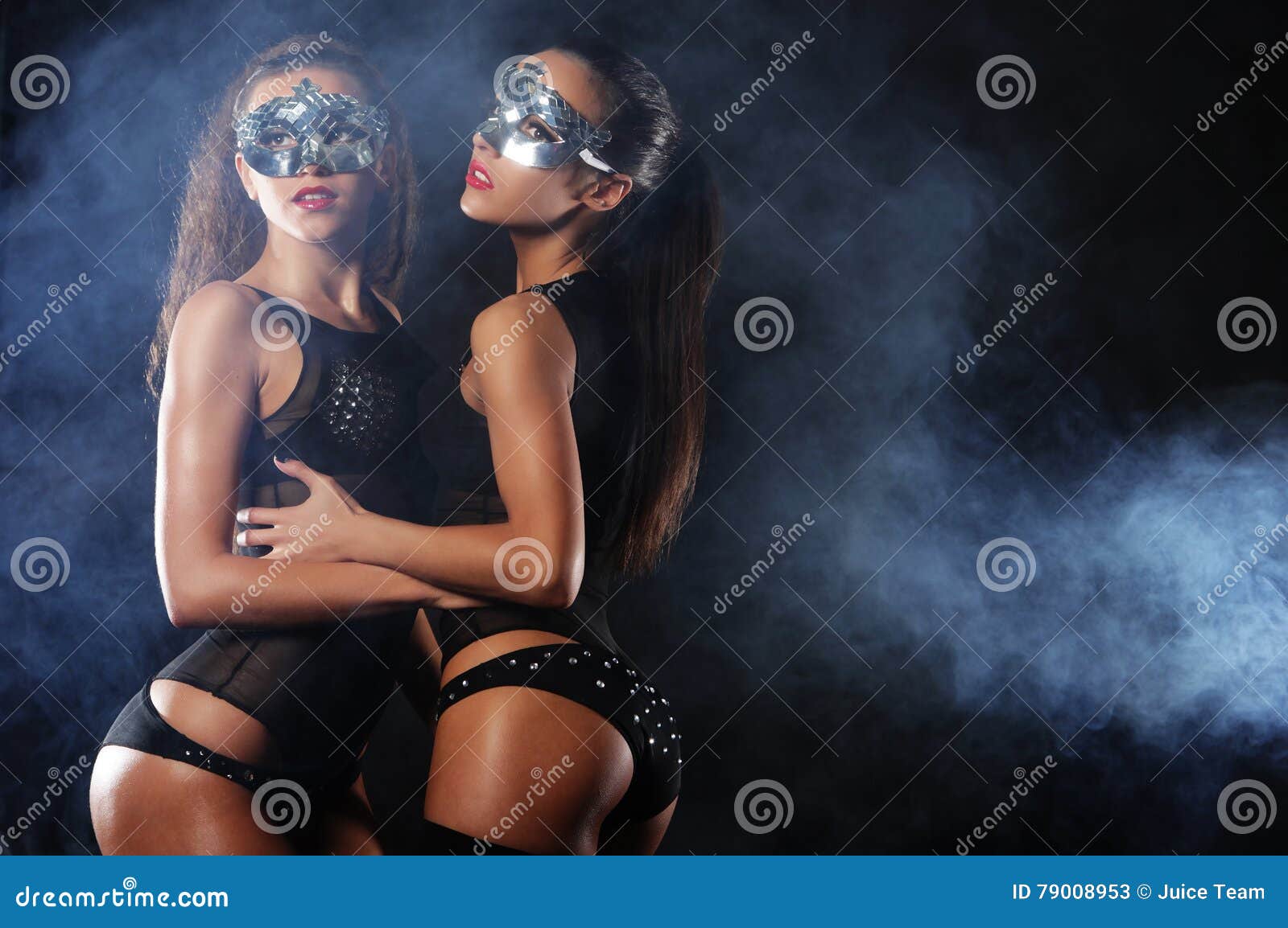 Two Young Striptease Dancer with Mask Stock Image - Image of lady, black: 79008953