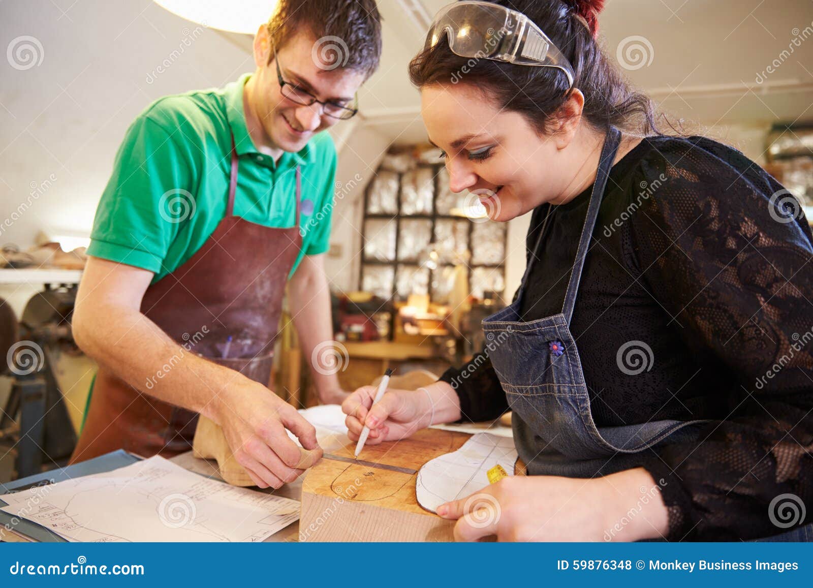 Shoemakers Cutting And Shaping Wood To Make Shoe Lasts Royalty-Free ...