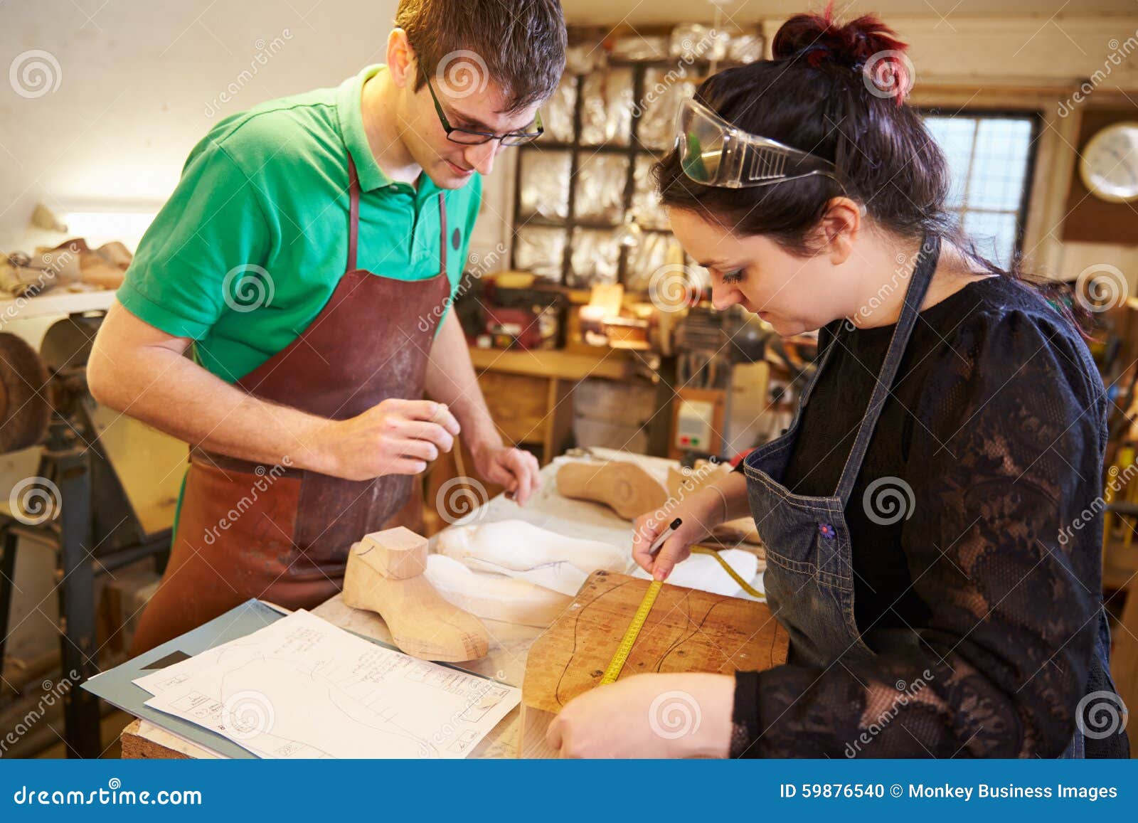 Shoemakers Cutting And Shaping Wood To Make Shoe Lasts Royalty-Free ...