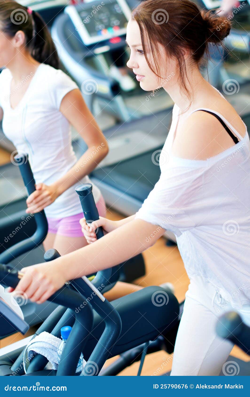 Two Young Sporty Women Run on Machine Stock Photo - Image of energy ...
