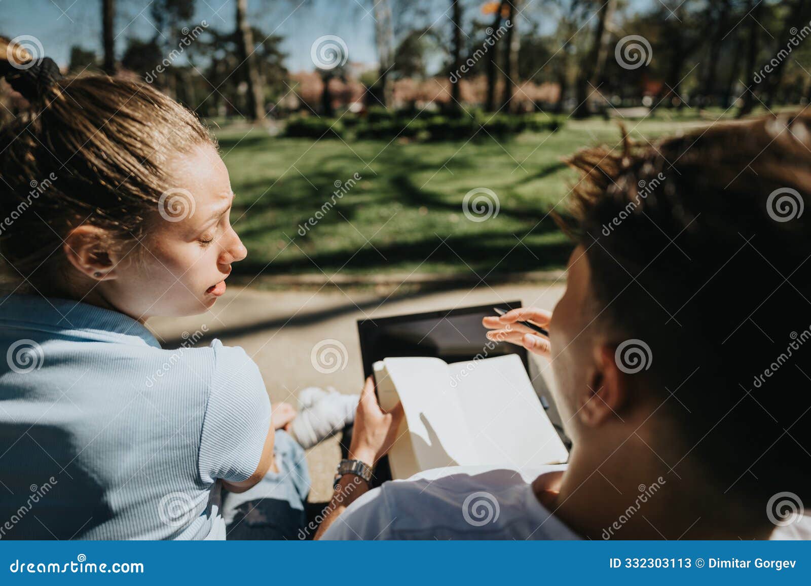 College Students Studying Together Outdoors on a Sunny Day Stock Image ...