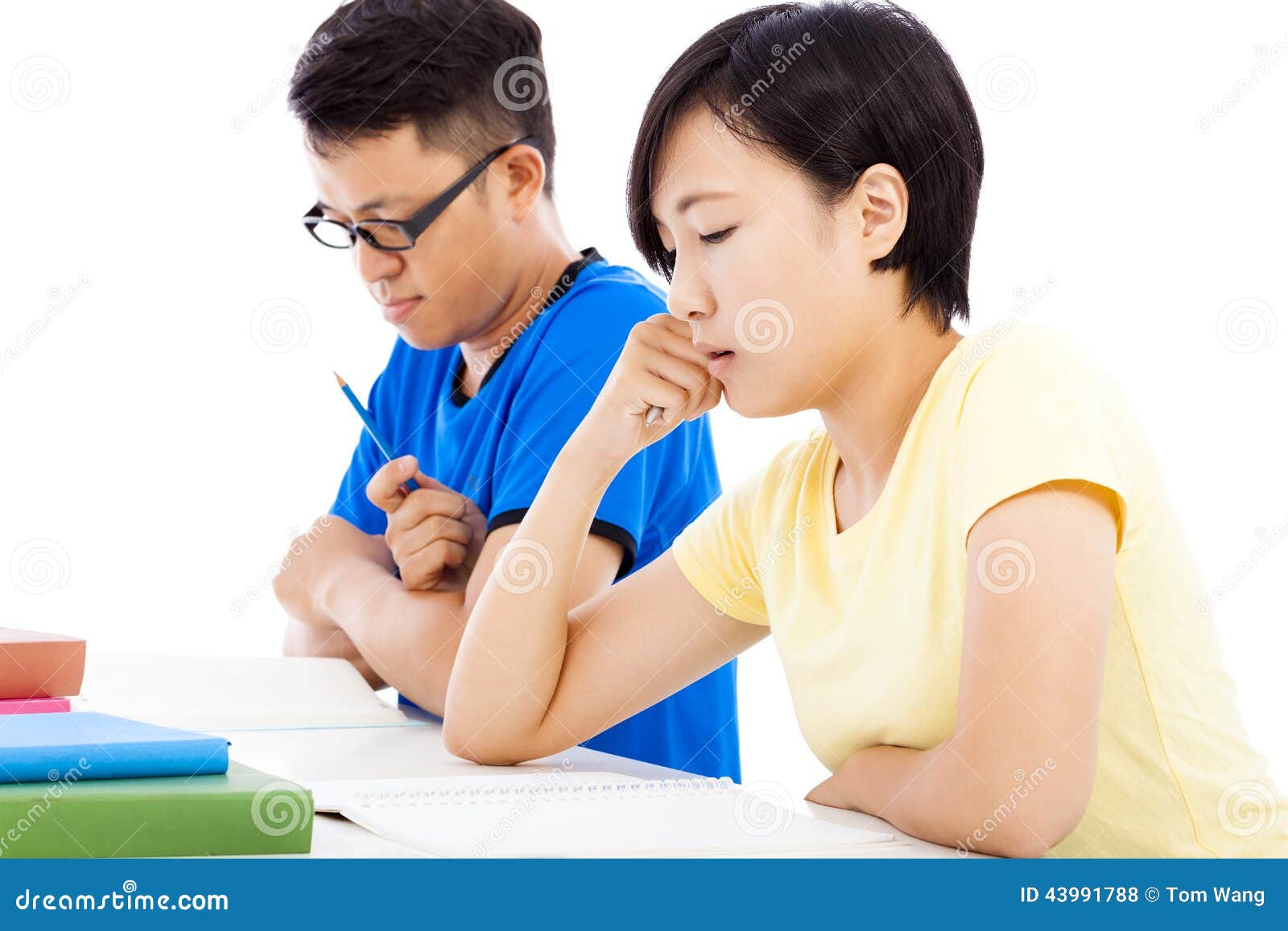 Two Young Students Exams Together in Classroom Stock Photo - Image of ...
