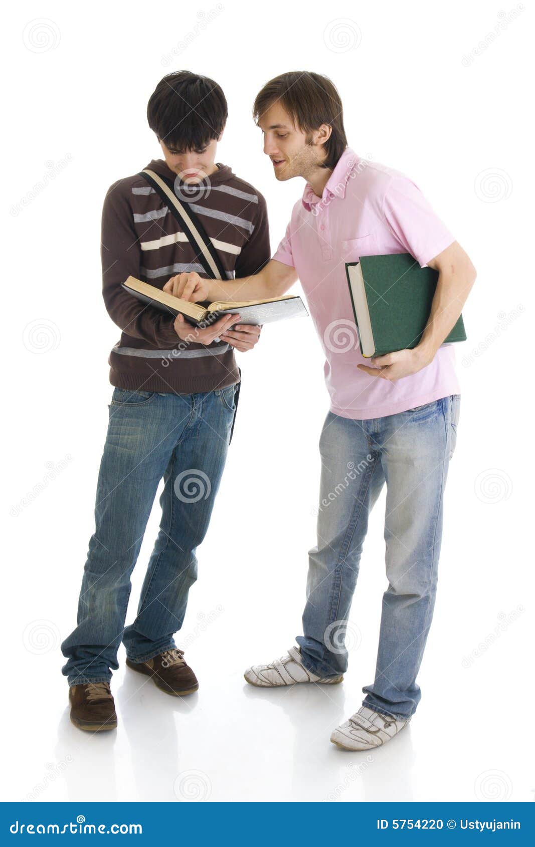 The Two Young Students Isolated on a White Stock Photo - Image of book ...