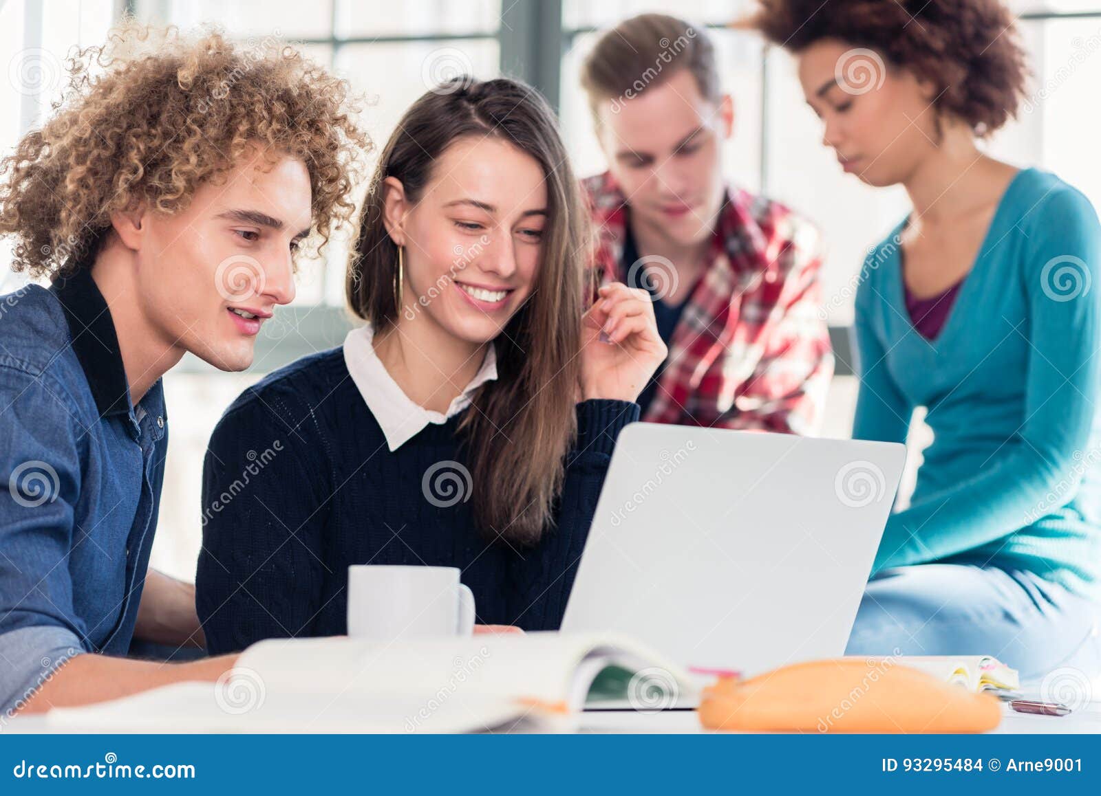 Two Young Students Searching for an Answer To Their Question Bot Stock ...