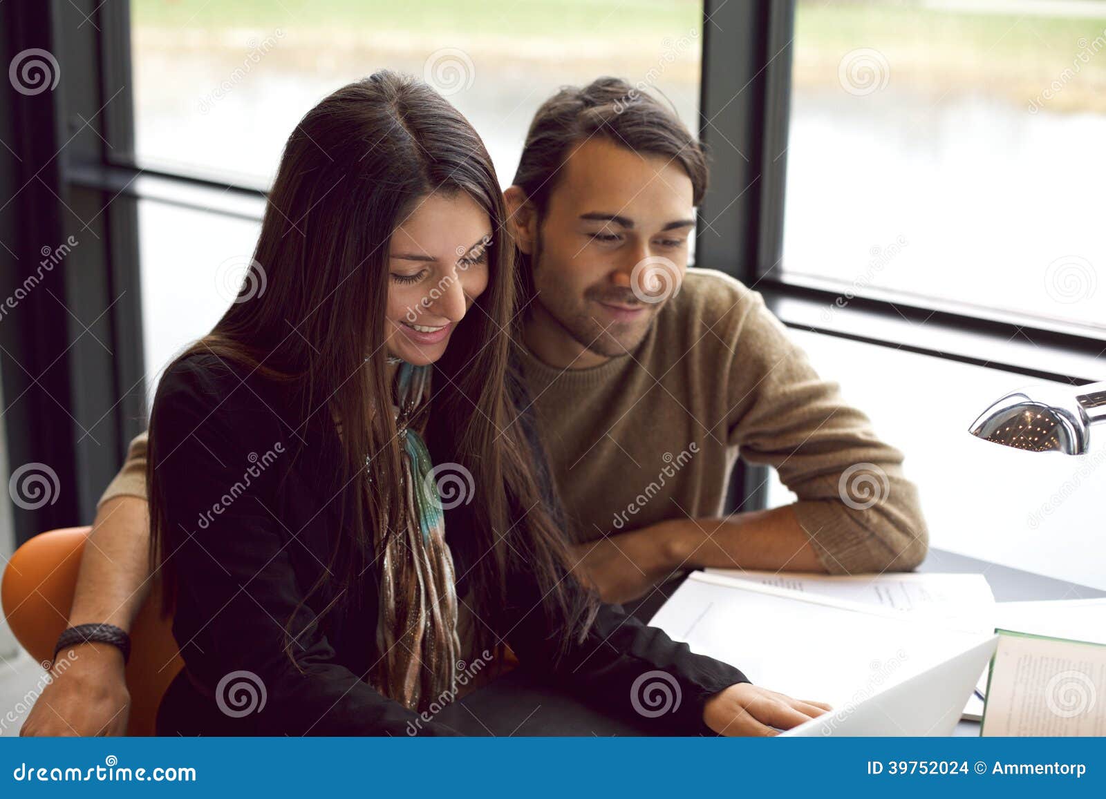 Two Young Students Studying Together in Library Stock Photo - Image of ...