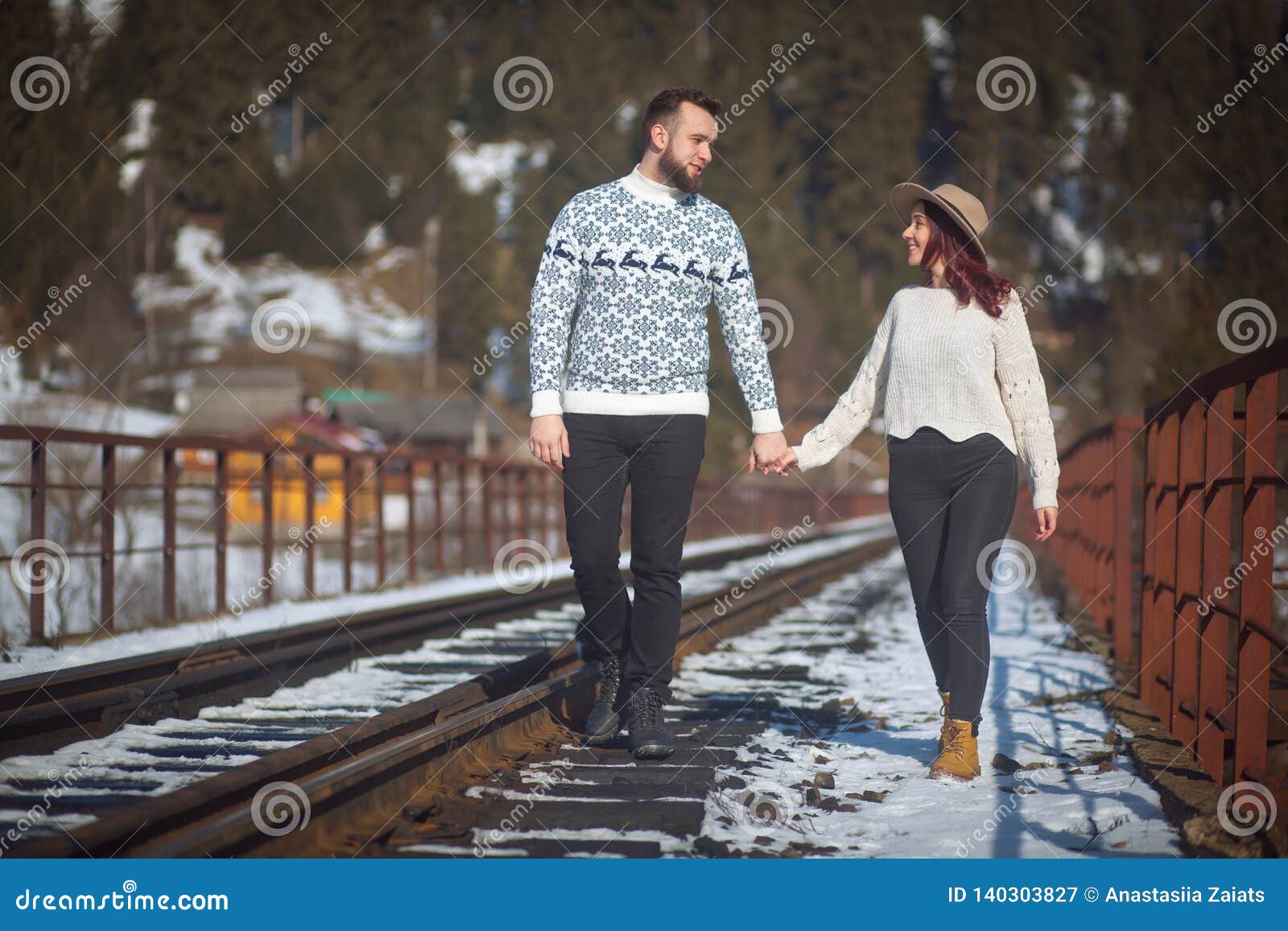 Two Young Travellers Walking on Bridge Stock Image - Image of nature ...