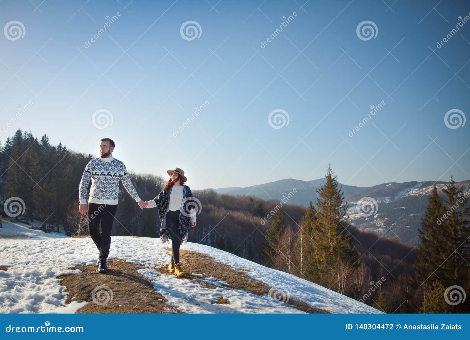 Two Young Travellers Walking in the Mountains Stock Photo - Image of ...