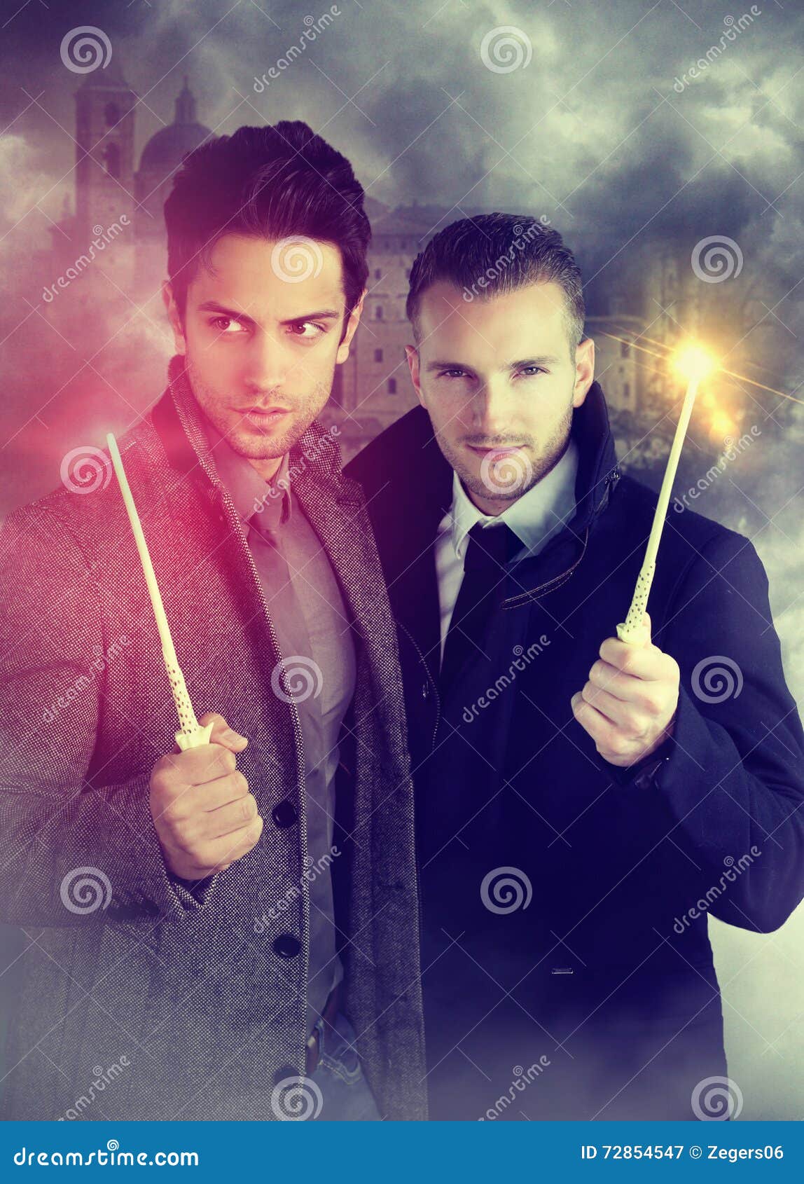 Two Young Wizards Holding a Magic Wand Stock Image - Image of wand ...