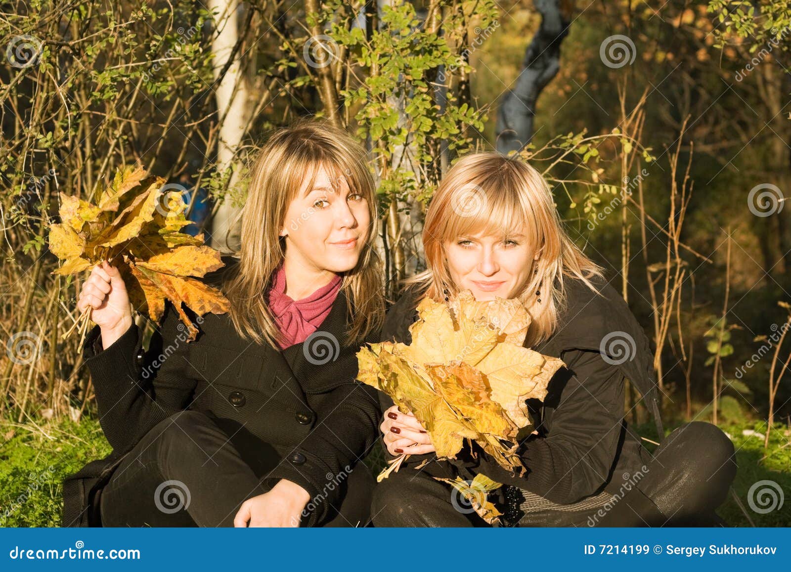 Two Young Women with Autumn Leaves Stock Image - Image of person, park ...