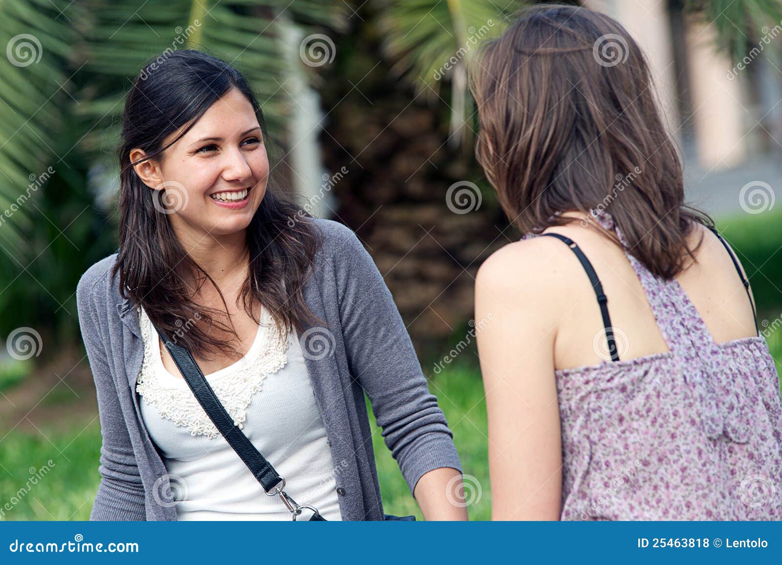 Two Young Women on a Bench at Park Stock Photo - Image of attractive ...