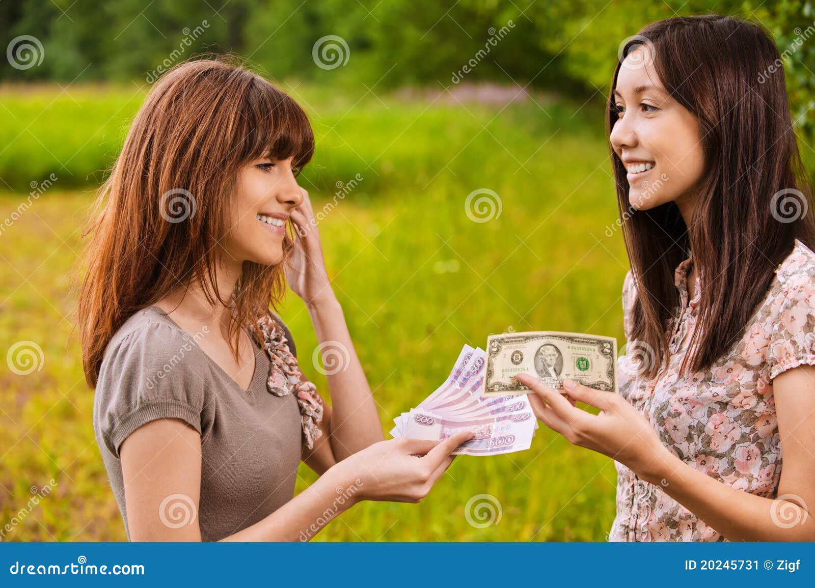 Two Young Women Concluding Bargain Stock Image - Image of american ...