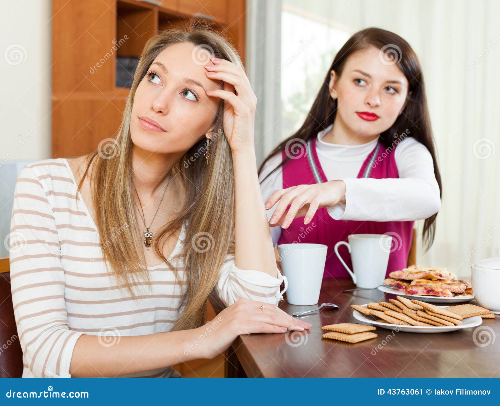 Two Young Women after Conflict Stock Image - Image of portrait, house ...