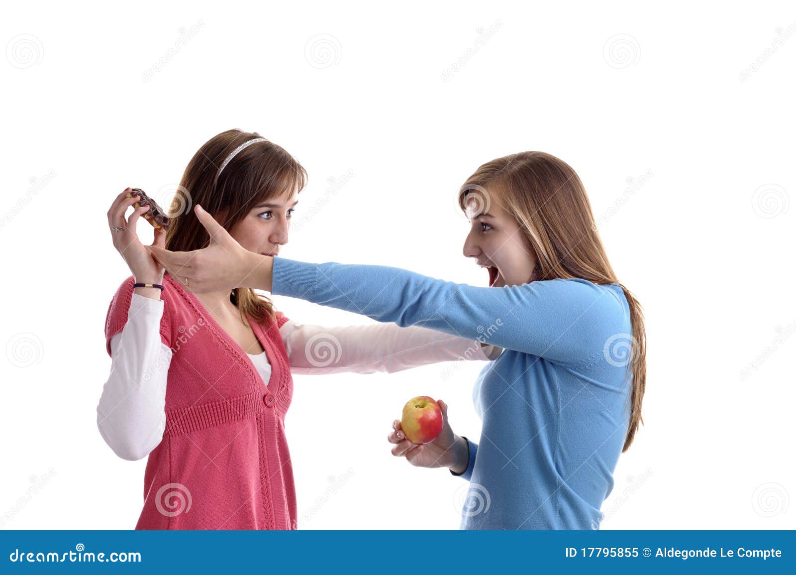 Two Young Women Fighting for a Wafel Stock Image - Image of apple, blue ...