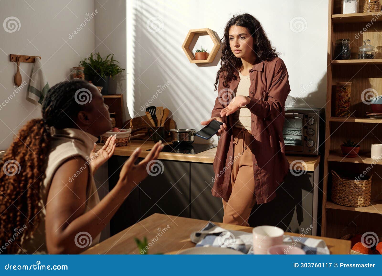 Two Young Women Having Argument Stock Image - Image of multicultural ...