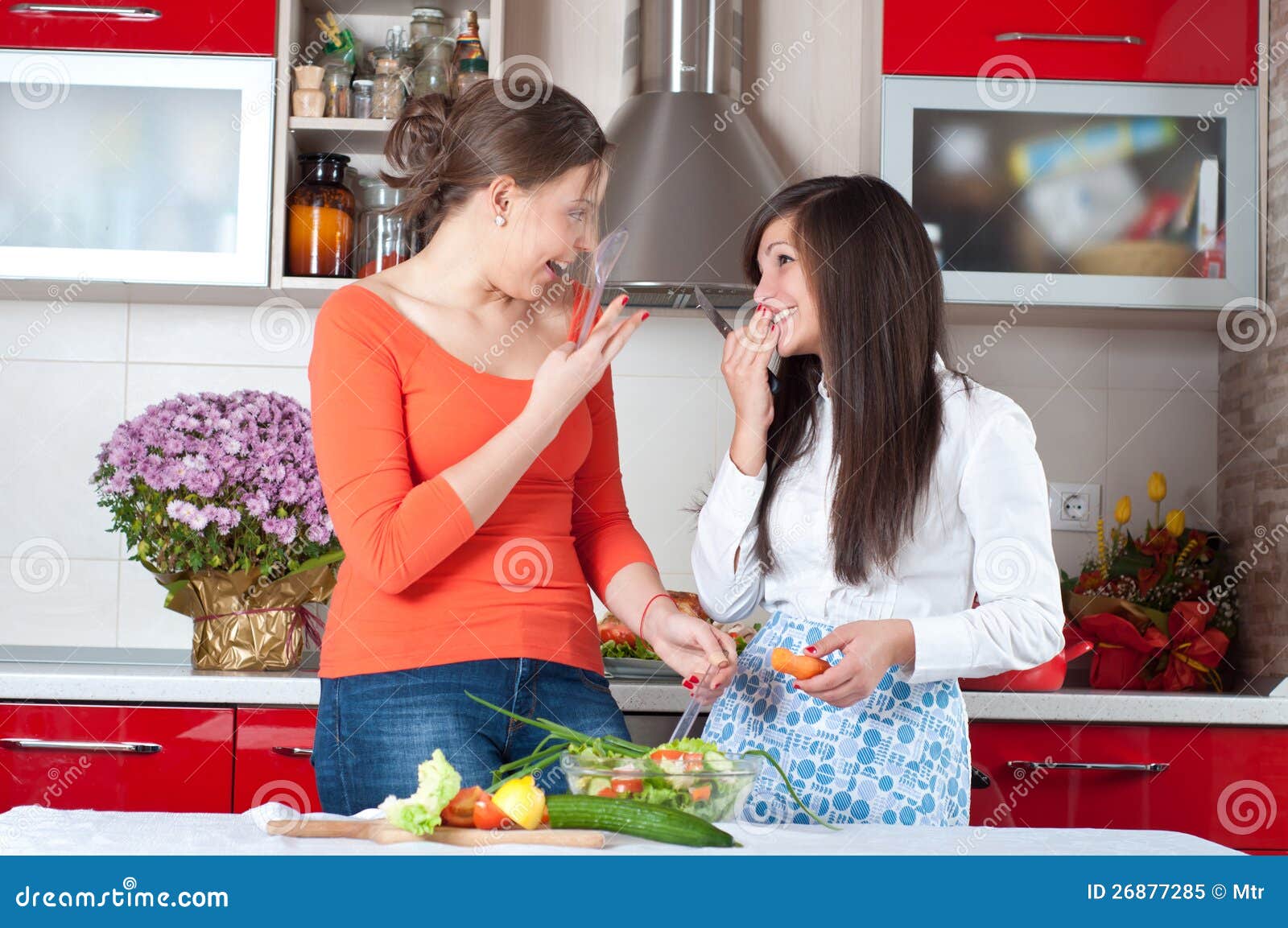 Two Young Women in Modern Kitchen Stock Image - Image of home, fresh ...