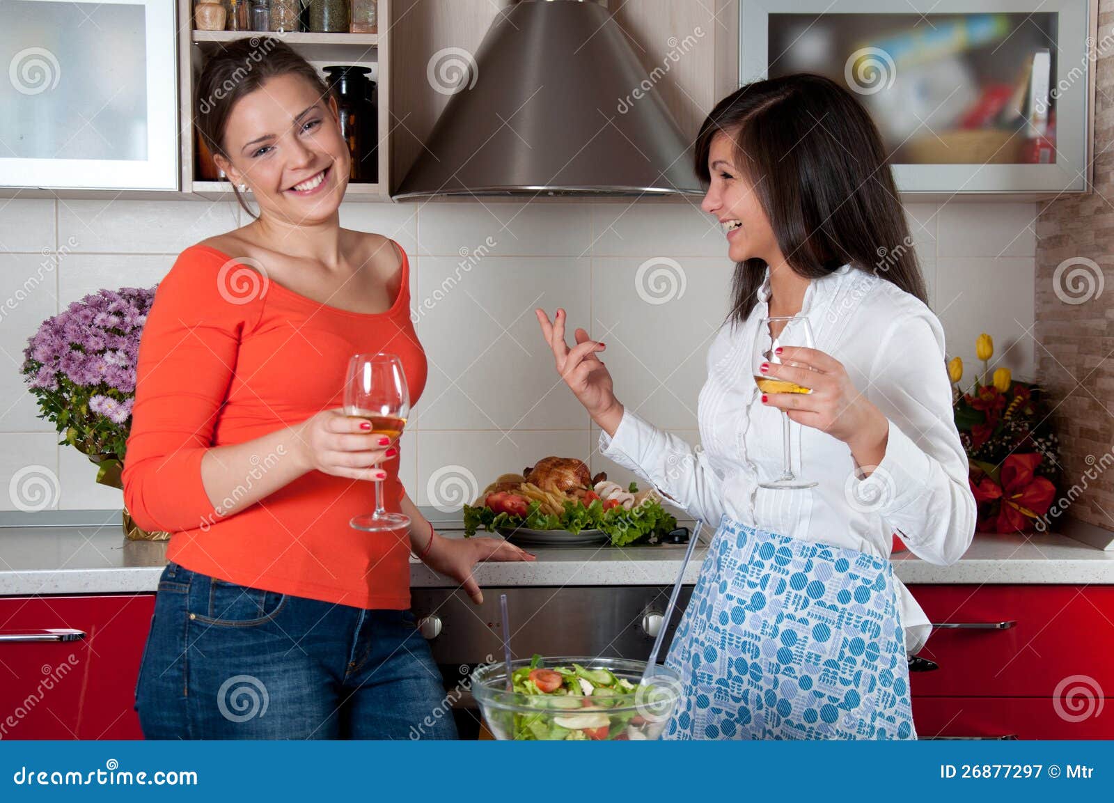 Two Young Women in Modern Kitchen Stock Image - Image of isolated ...
