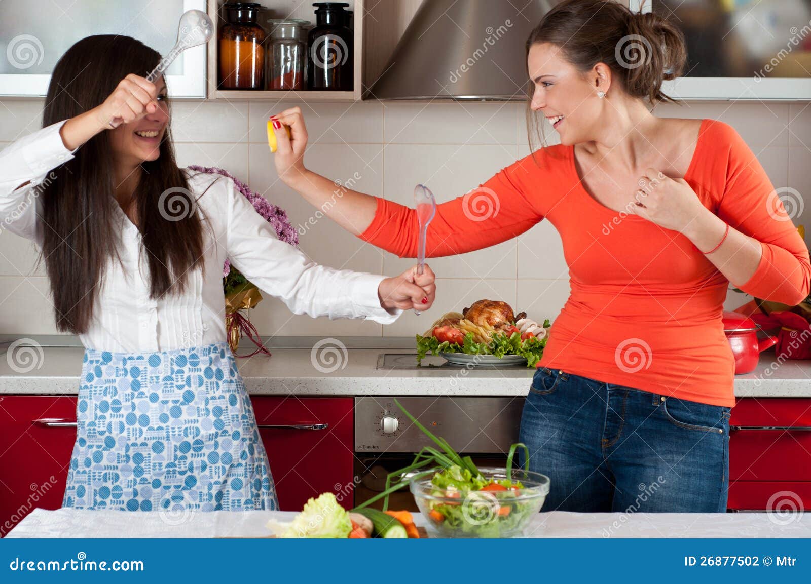 Two Young Women in Modern Kitchen Stock Photo - Image of beverages ...