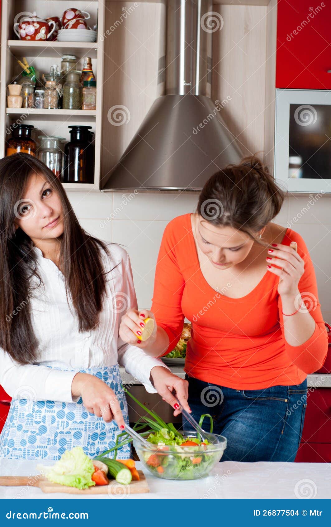 Two Young Women in Modern Kitchen Stock Photo - Image of health, lemon ...