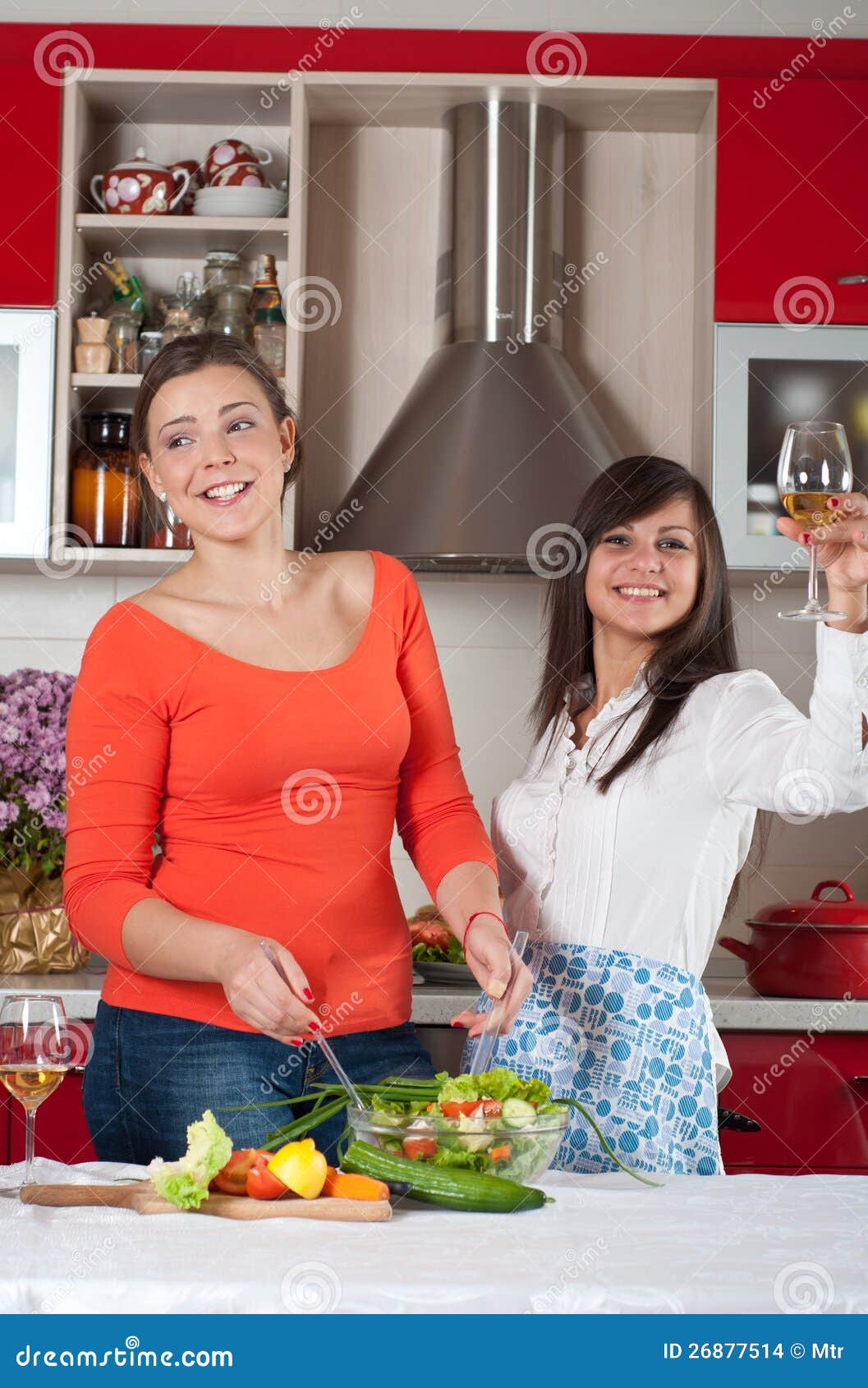 Two Young Women in Modern Kitchen Stock Photo - Image of isolated ...