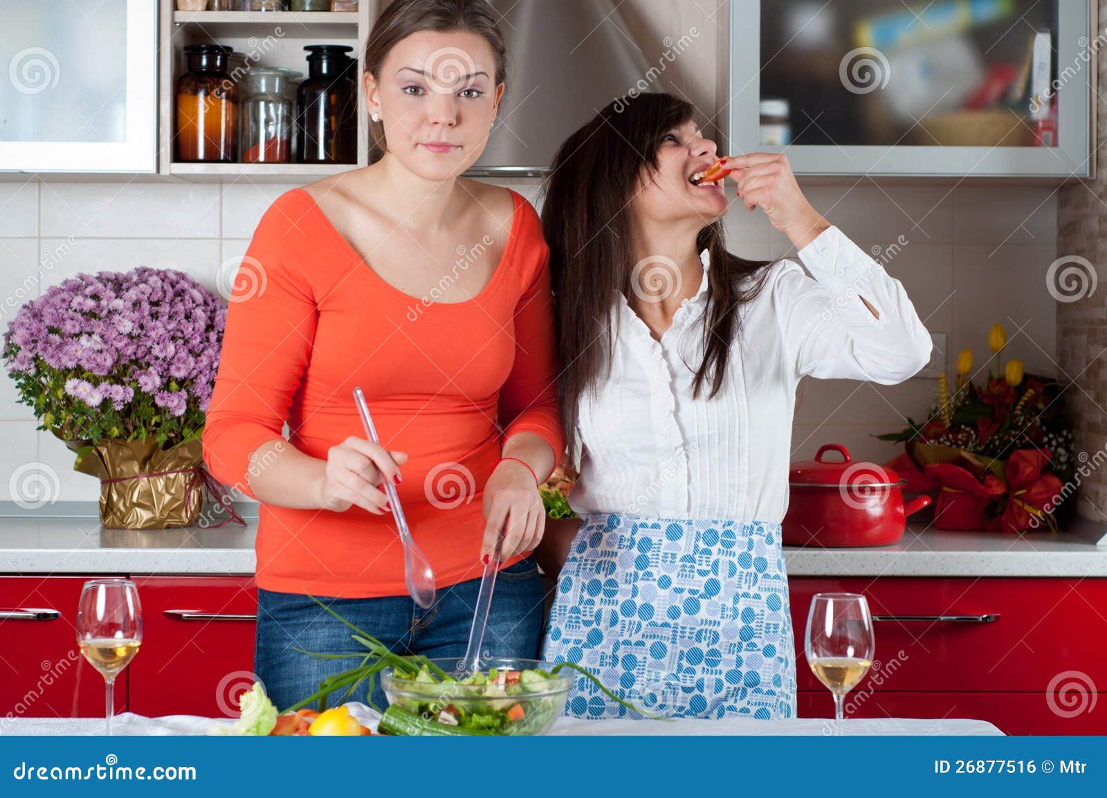Two Young Women in Modern Kitchen Stock Photo - Image of kitchen ...