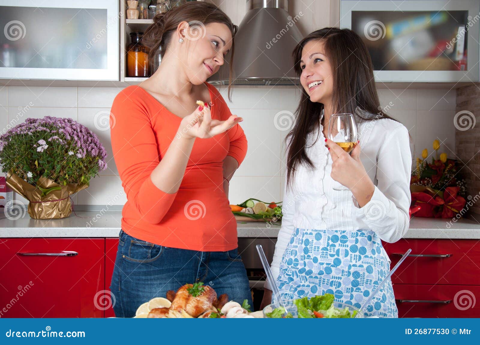 Two Young Women in Modern Kitchen Stock Photo - Image of health ...