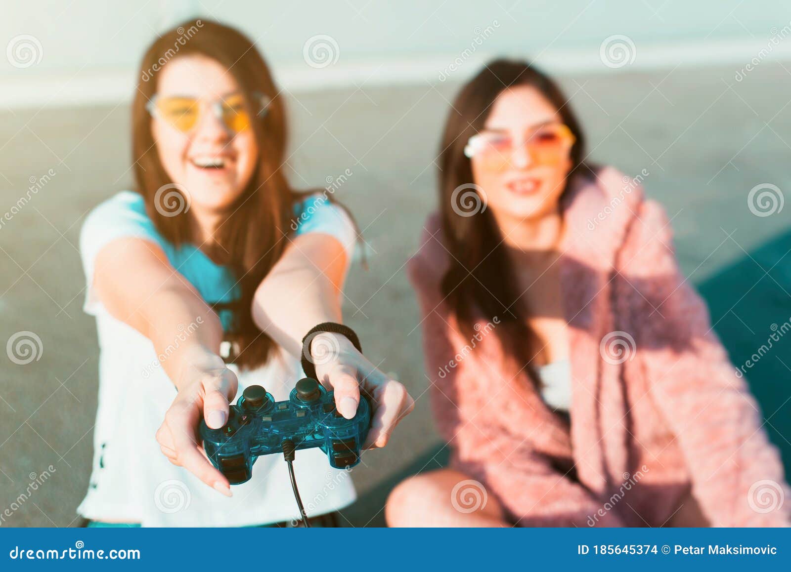 Two Young Women Playing Video Games Stock Photo - Image of concept ...