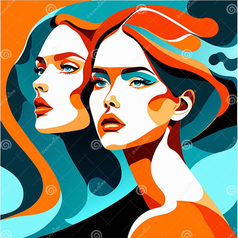 Two Young Women In Profile Vector Illustration Of A Girl S Face Stock