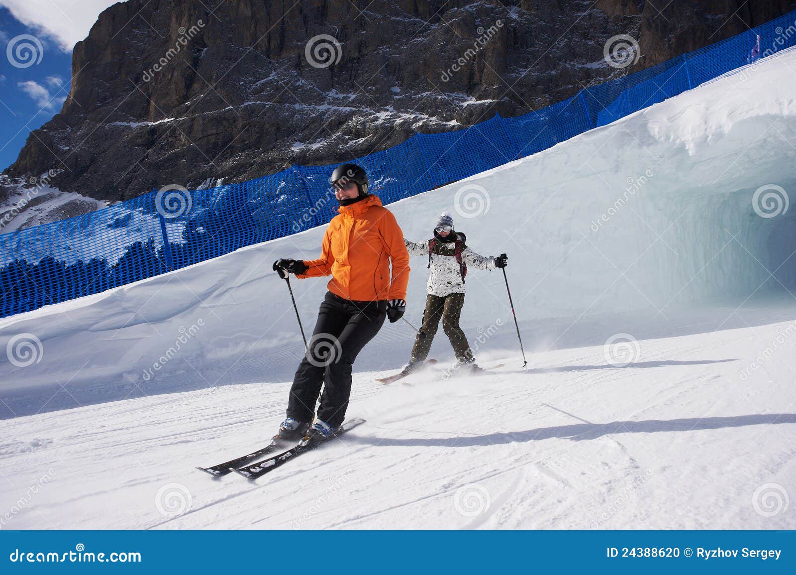 Two Young Women Riding in Skiing Stock Photo - Image of extreme, active ...