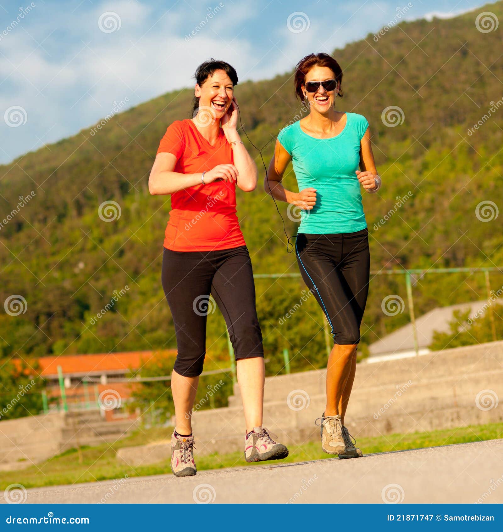 Two Young Women Running Outdoor Stock Image - Image of recreation ...