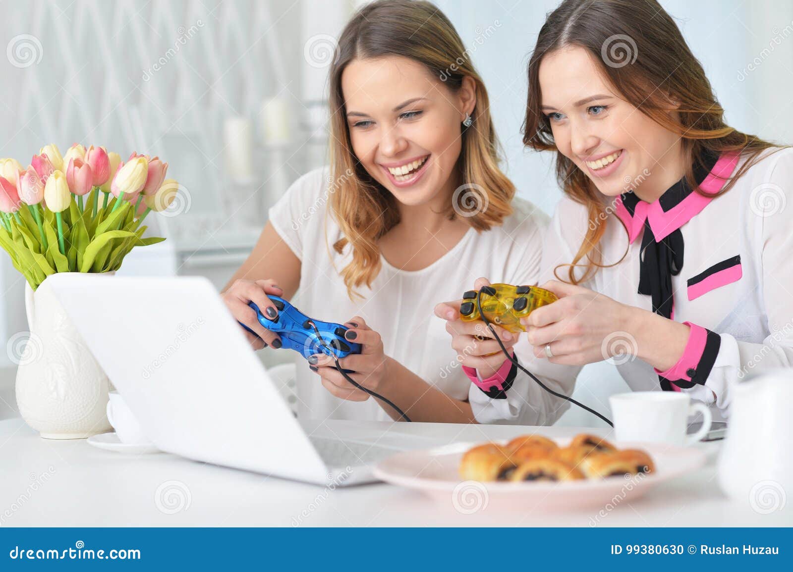 Young Women Playing Computer Game Stock Photo - Image of emotional ...