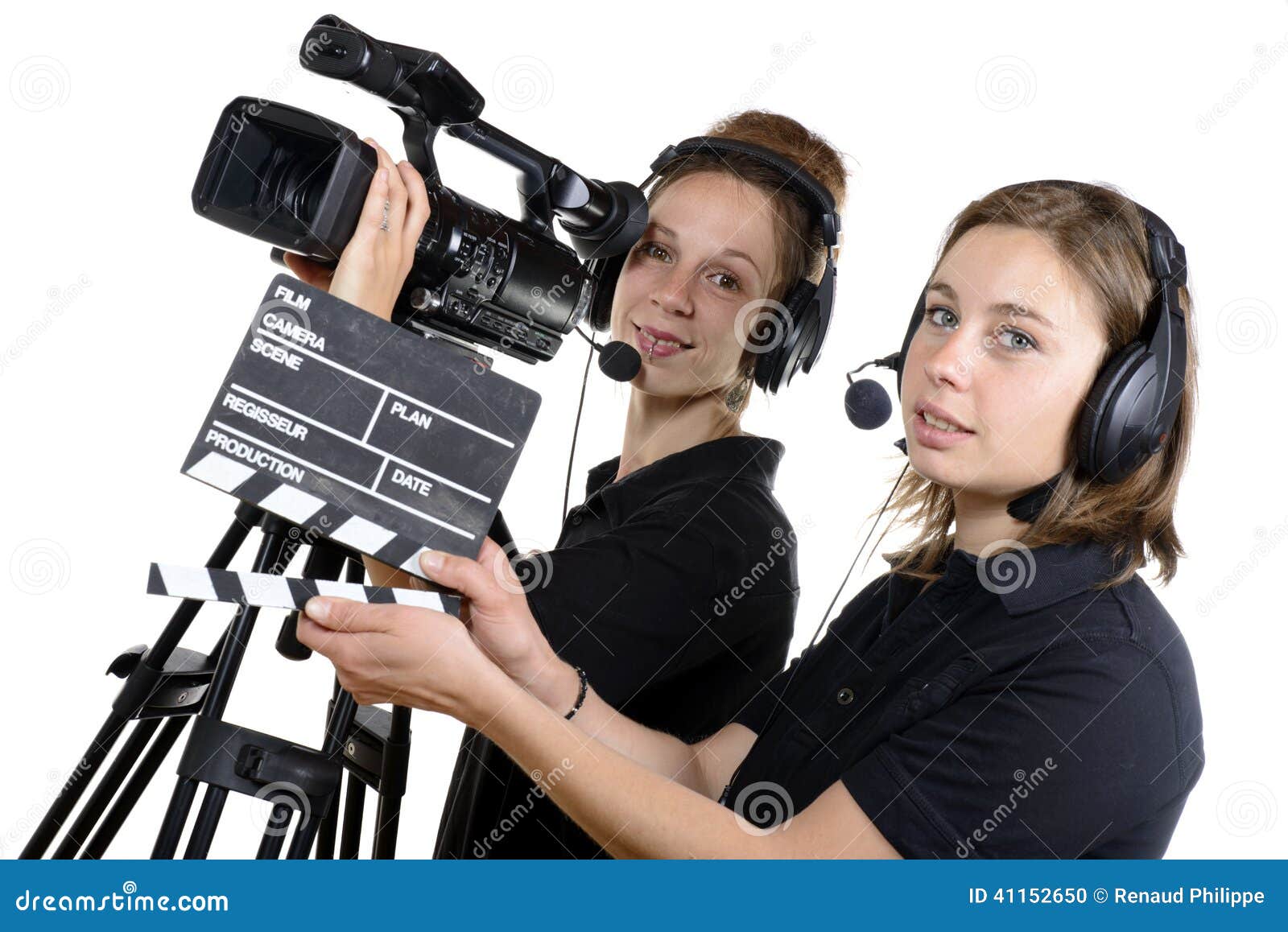 Two Young Women with a Video Camera Stock Photo - Image of isolated ...