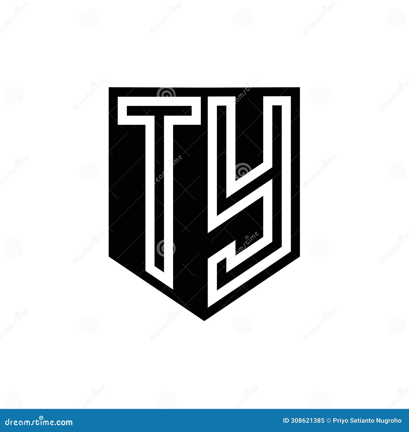TY Logo Monogram Shield Geometric White Line Inside Black Shield Color ...