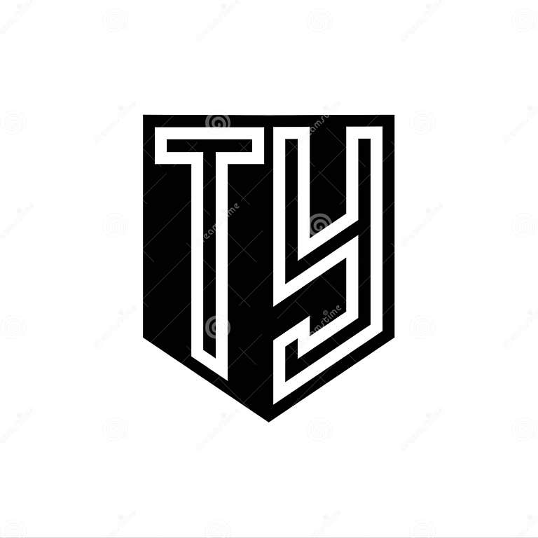 TY Logo Monogram Shield Geometric White Line Inside Black Shield Color ...