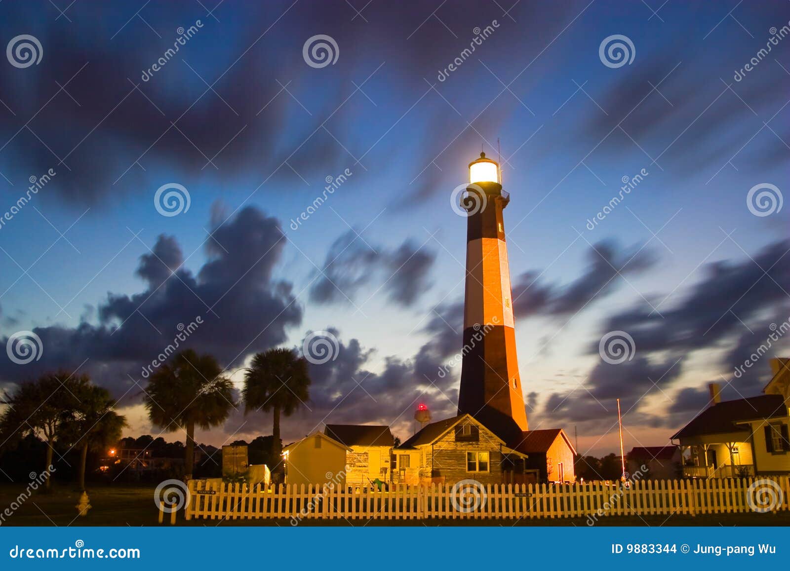 Tybee Lighthouse at a Cloudy Night Stock Photo - Image of land, georgia ...